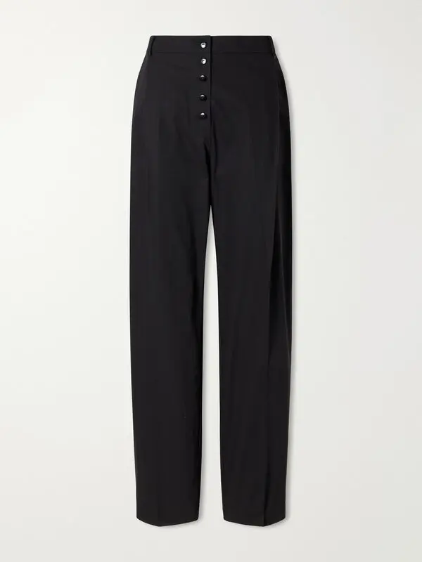 ST. AGNI Pleated Wool Wide-leg Trousers - Black