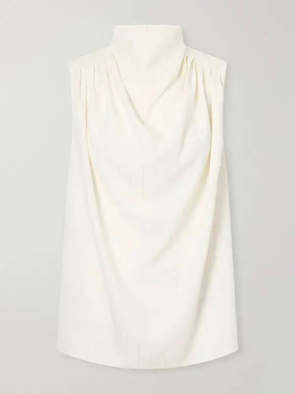 KALLMEYER Penny Sequined Ruched Striped Twill Top - Neutrals