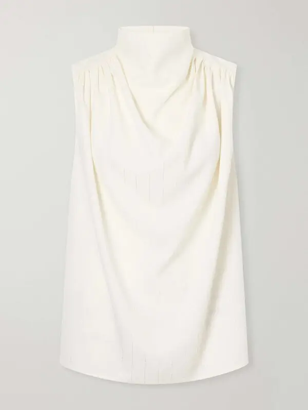 KALLMEYER Penny Sequined Ruched Striped Twill Top - Off-white