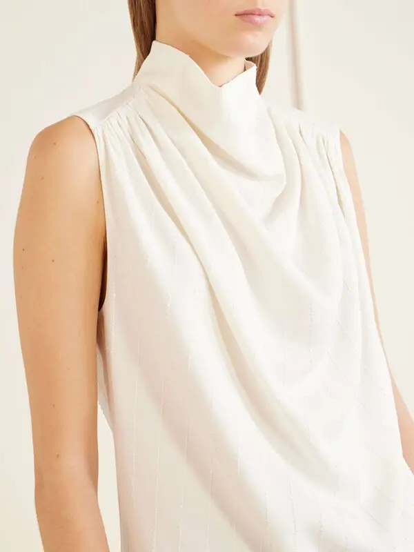 KALLMEYER Penny Sequined Ruched Striped Twill Top