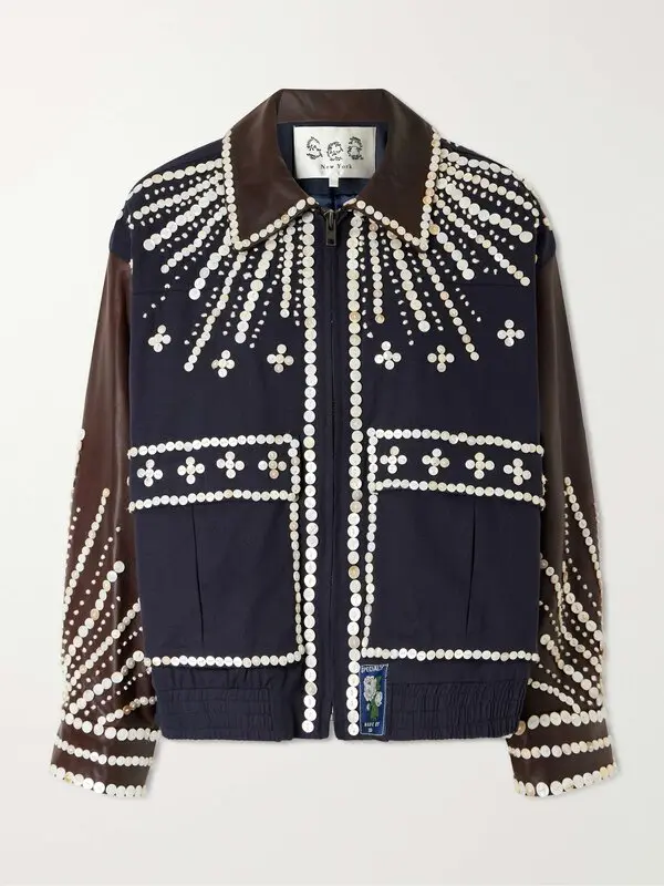 Sea Georgie Button-embellished Cotton-canvas And Leather Jacket - Navy