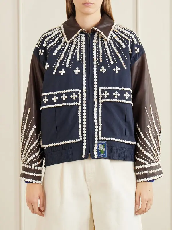 Sea Georgie Embellished Cotton-canvas And Leather Jacket - Navy