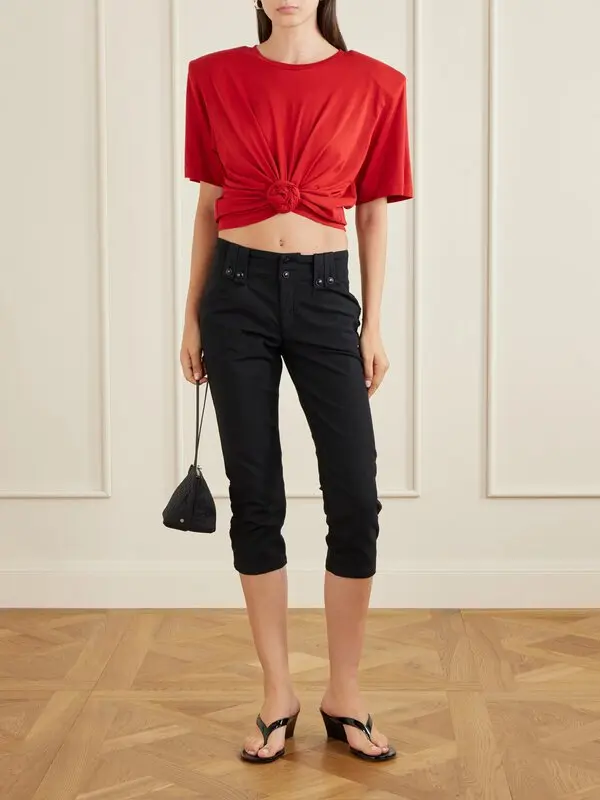 Magda Butrym Knotted Cropped Cotton-blend Jersey T-shirt - Red