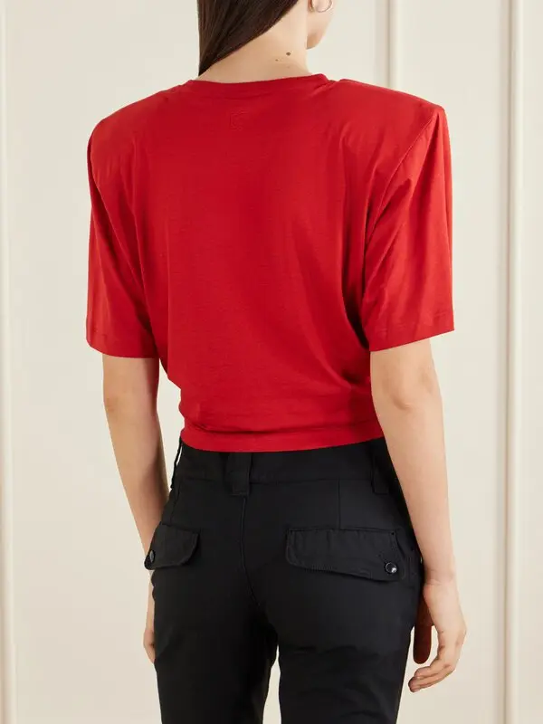 Magda Butrym Knotted Cropped Cotton-blend Jersey T-shirt - Red