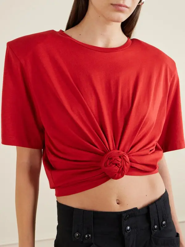 Magda Butrym Knotted Cropped Cotton-blend Jersey T-shirt - Red