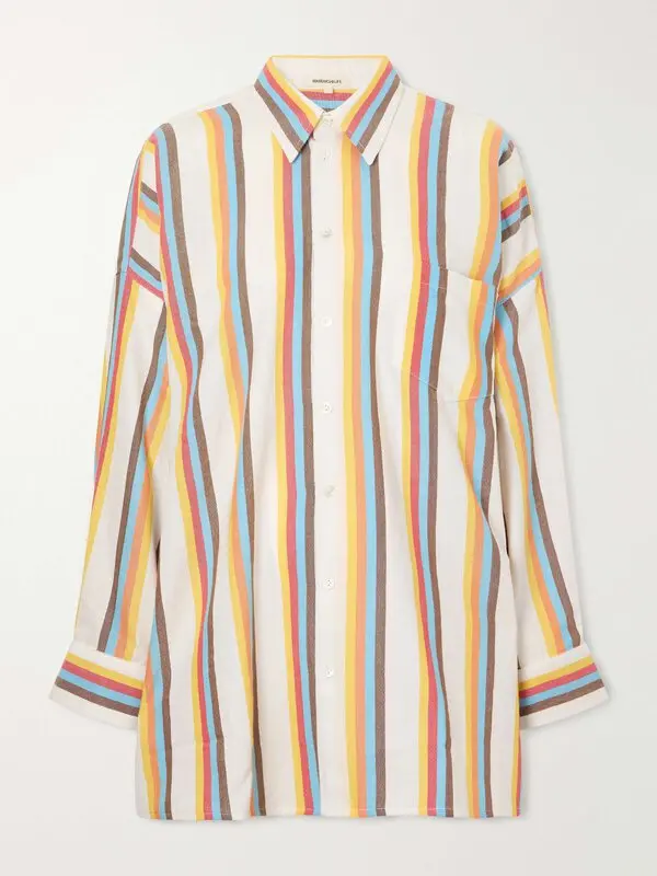 MARRAKSHI LIFE The Oversized Striped Cotton-poplin Shirt - Brown