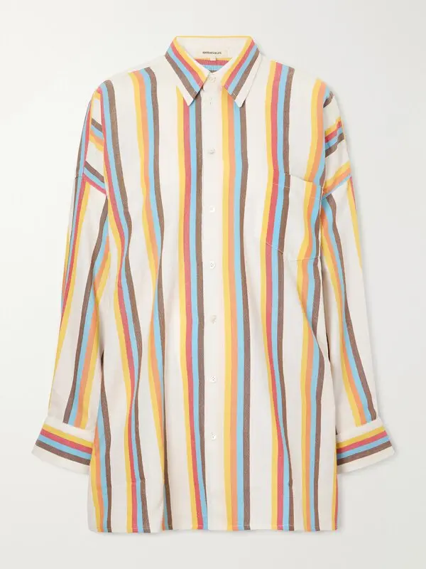 MARRAKSHI LIFE Oversized Striped Cotton-poplin Shirt - Brown