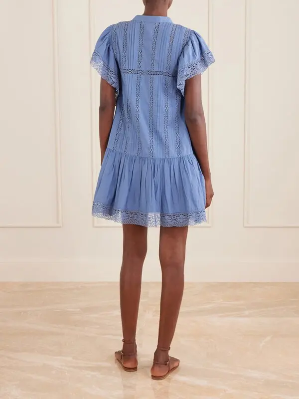 Sea Pippa Tiered Lace-trimmed Cotton Mini Dress - Blue