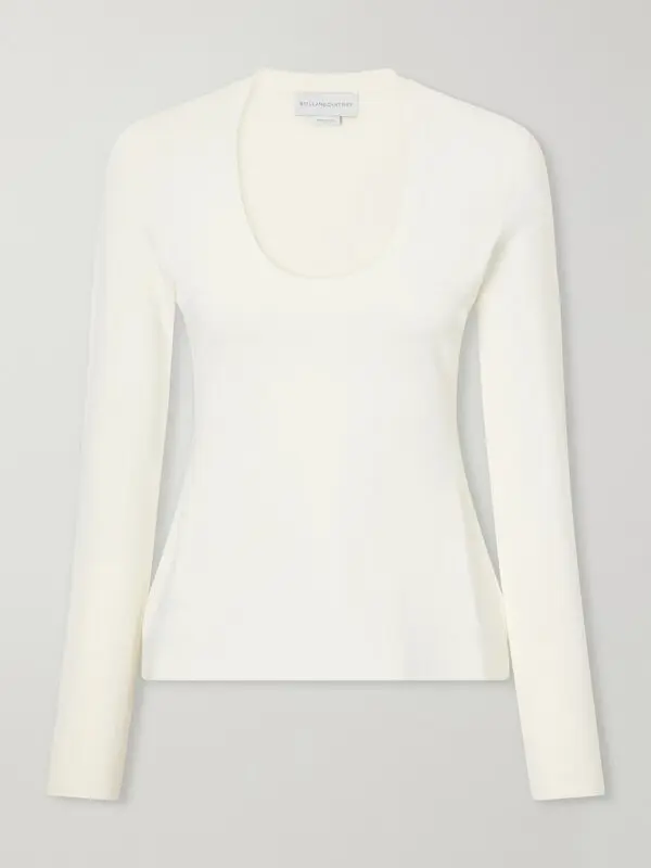 Stella McCartney Ribbed Scoop Neck Jersey T-shirt - Neutrals
