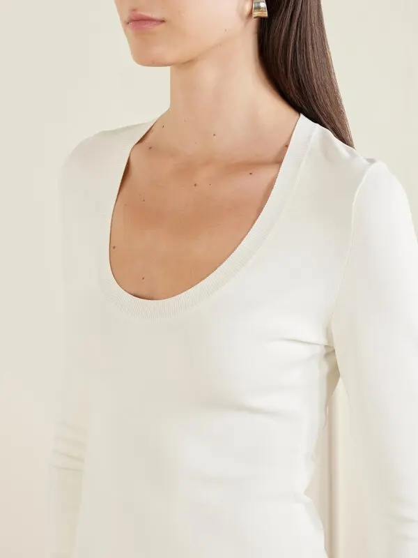 Stella McCartney Ribbed Scoop Neck Jersey T-shirt - Neutrals