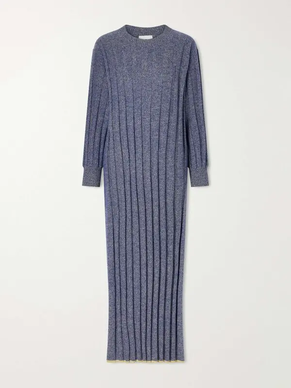THE ELDER STATESMAN Ribbed Cashmere Maxi Dress - Blue