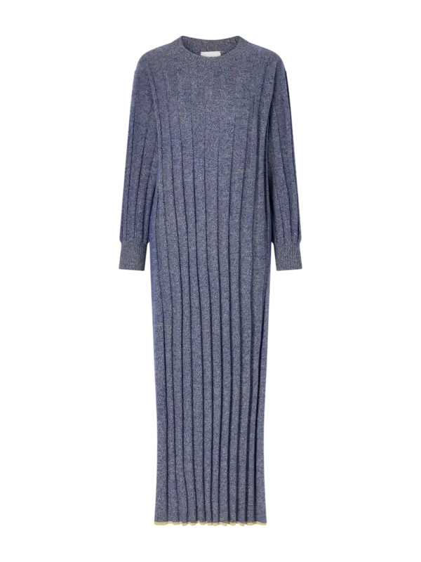 THE ELDER STATESMAN Ribbed Cashmere Maxi Dress - Blue