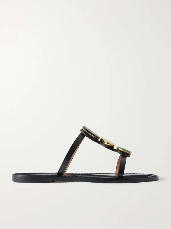 AMANU The Matobo Embellished Leather Sandals - Black