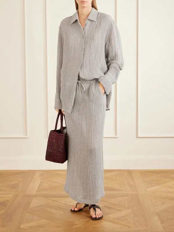 KALLMEYER Regina Linen-blend Gauze Midi Skirt - Gray
