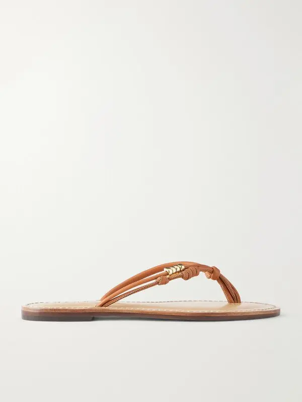 AMANU The Kiwayu Embellished Leather Sandals - Brown