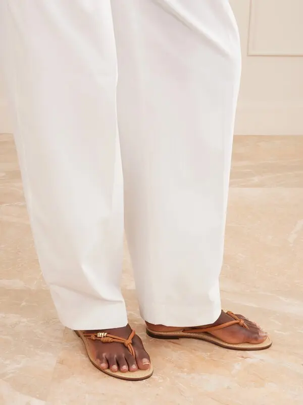 AMANU The Kiwayu Embellished Leather Thong Sandals - Brown