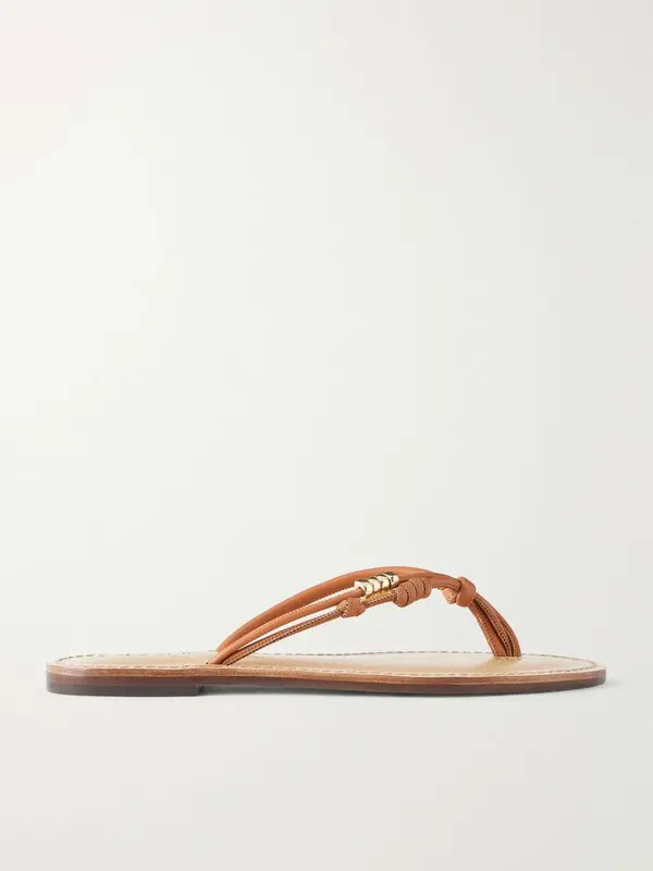 AMANU The Kiwayu Embellished Leather Sandals - Tan