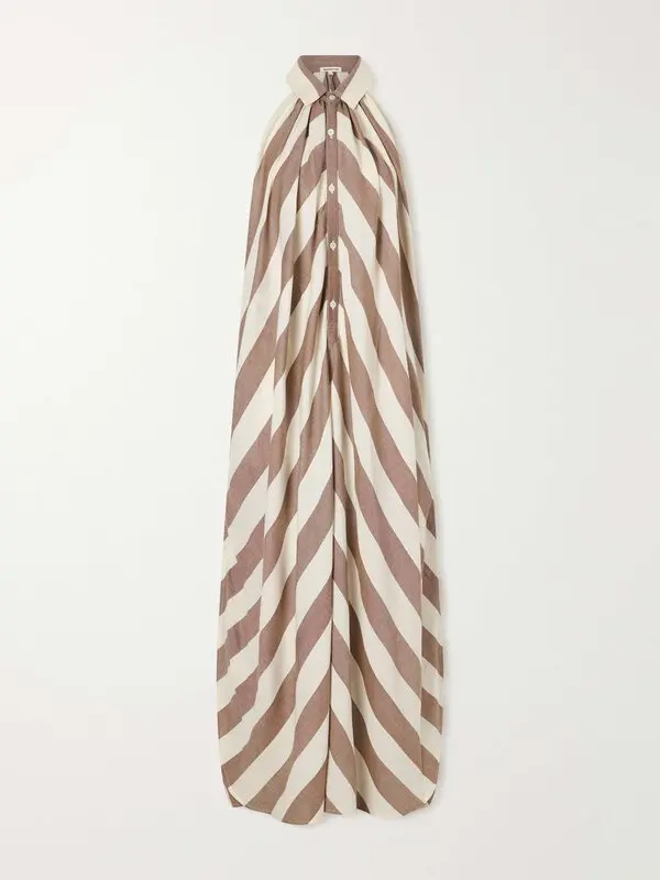 MARRAKSHI LIFE Striped Cotton-poplin Halterneck Maxi Dress - Brown