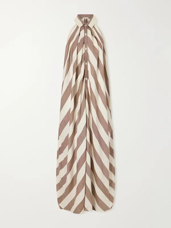 MARRAKSHI LIFE Striped Cotton-poplin Halterneck Maxi Dress - Brown