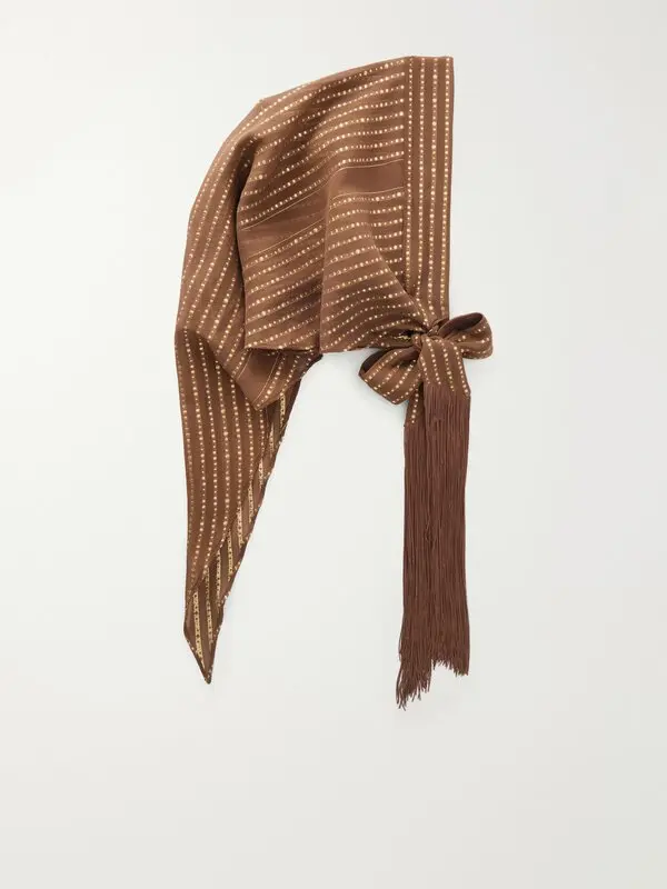 TALLER MARMO Casablanca Fringed Lurex Fil Coupé Silk-blend Chiffon Scarf - Metallic