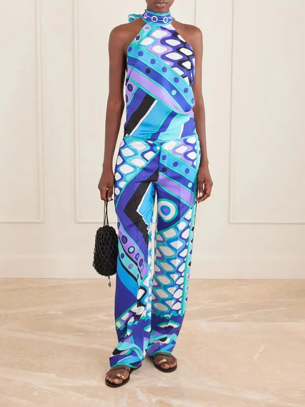 Emilio Pucci Printed Silk-twill Wide-leg Pants - Blue