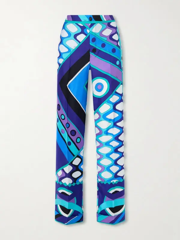 Emilio Pucci Printed Silk-twill Wide-leg Pants - Blue