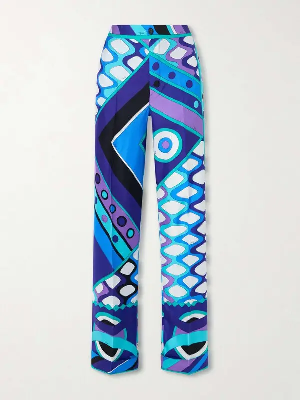 Emilio Pucci Printed Silk-twill Wide-leg Pants - Turquoise