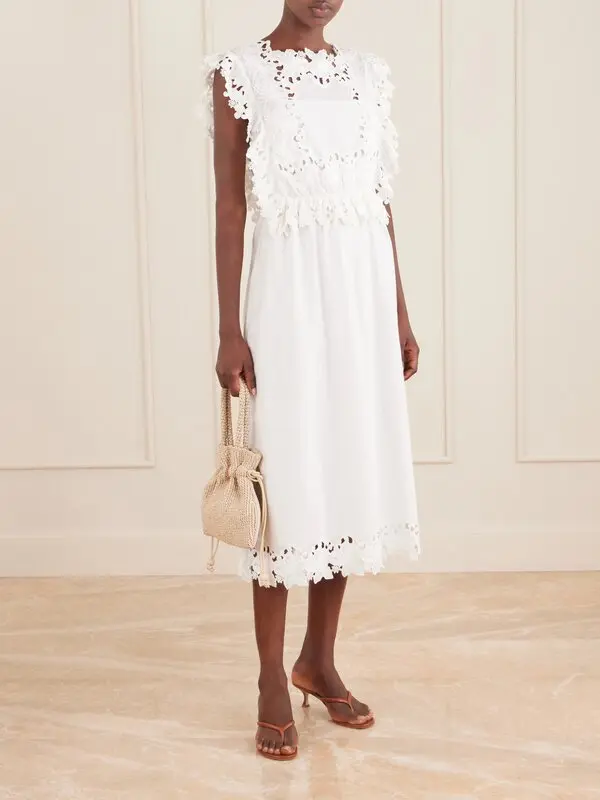 Sea Eleannora Lace-trimmed Cotton-voile Midi Dress - White