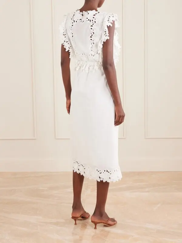 Sea Eleannora Lace-trimmed Cotton-voile Midi Dress - White