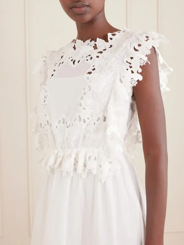 Sea Eleannora Lace-trimmed Cotton-voile Midi Dress - White