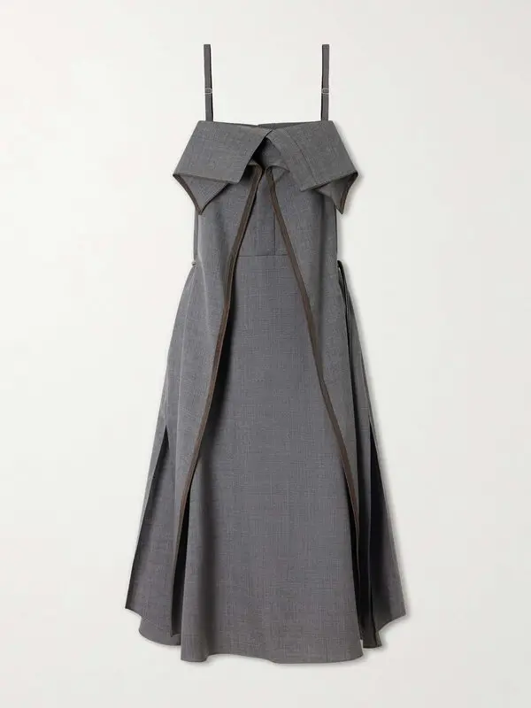 Sacai Pleated Ruffled Wool Midi Dress