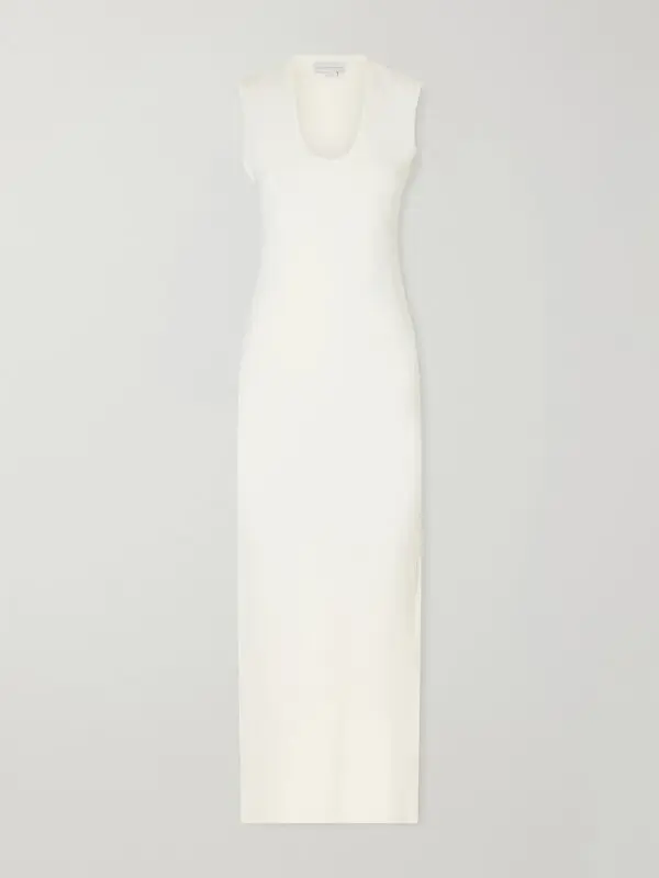 Stella McCartney Ribbed Jersey Midi Dress - Neutrals