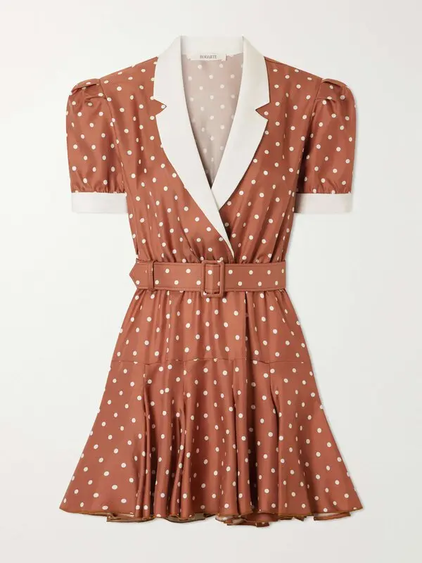 RODARTE Belted Polka-dot Silk Midi Dress - Brown