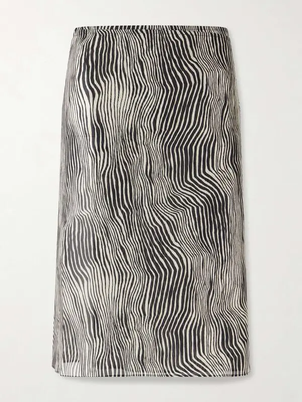 ST. AGNI Savannah Zebra-print Silk Midi Wrap Skirt - Brown