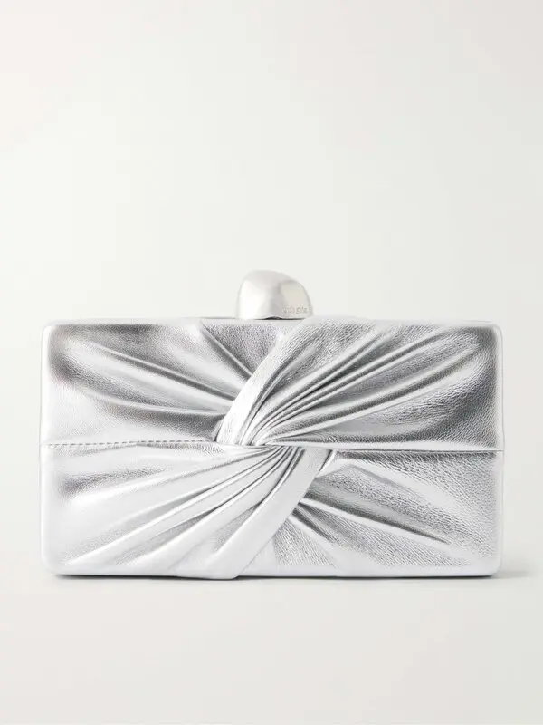 Cult Gaia Lisse Gathered Leather Clutch - Silver