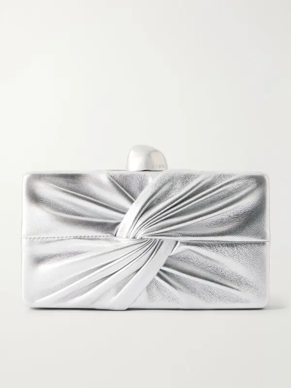 Cult Gaia Lisse Gathered Leather Clutch - Silver