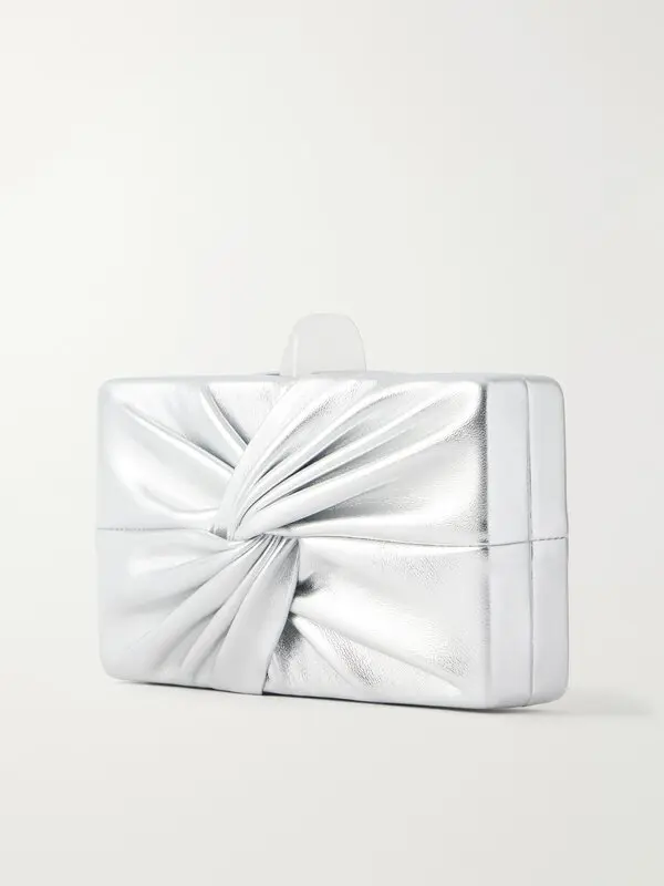 Cult Gaia Lisse Gathered Leather Clutch - Silver