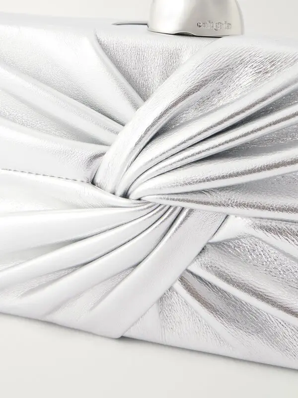 Cult Gaia Lisse Gathered Leather Clutch - Silver