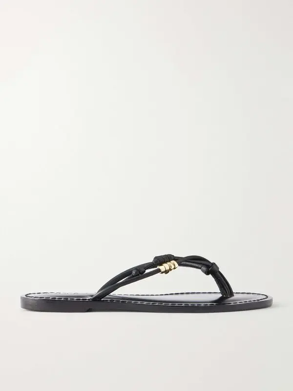 AMANU The Kiwayu Embellished Leather Sandals - Black