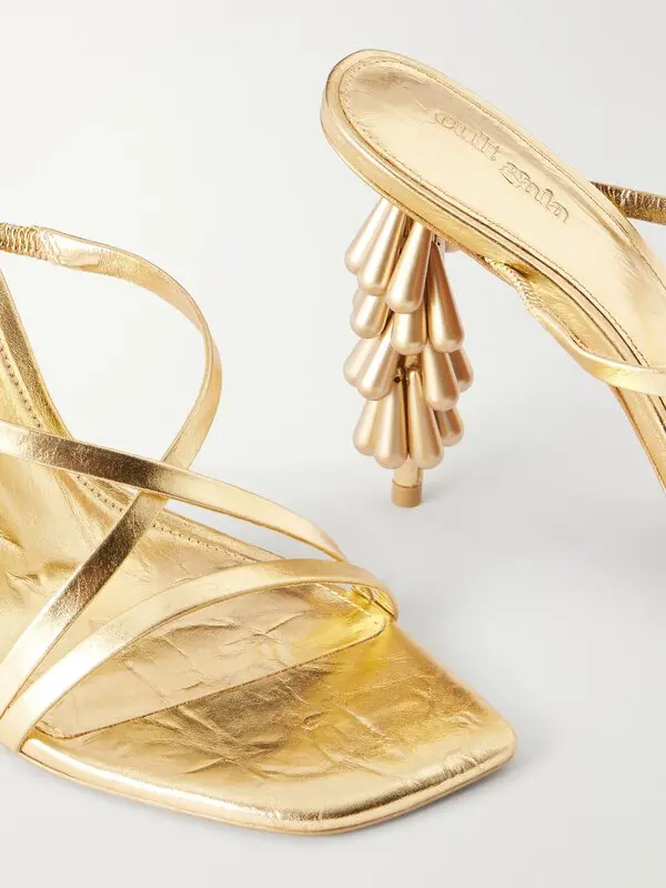Cult Gaia Sage 90 Embellished Metallic Leather Stiletto Sandals - Gold