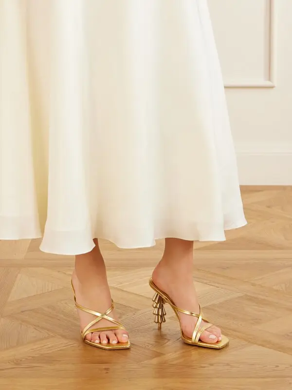Cult Gaia Sage 90 Embellished Metallic Leather Stiletto Sandals - Gold