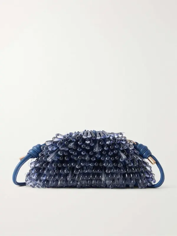 Cult Gaia Jaala Nano Beaded Leather Clutch - Blue