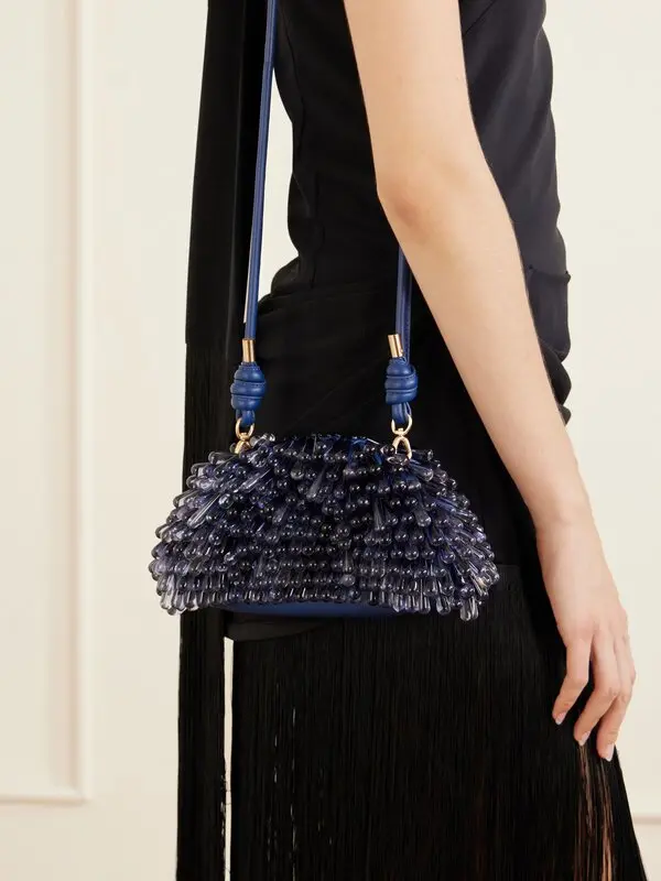 Cult Gaia Jaala Nano Beaded Leather Clutch - Blue