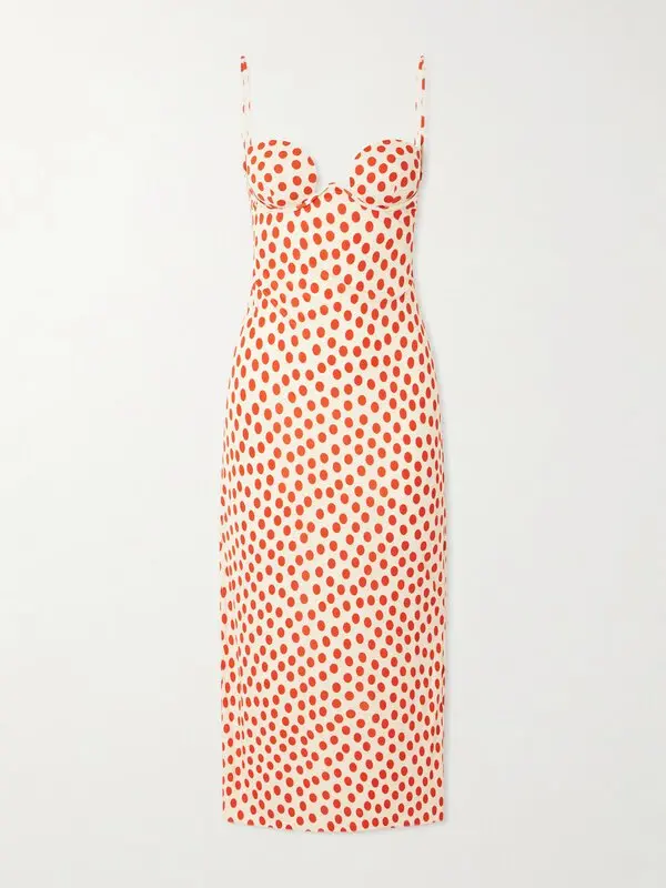 Alaïa Polka Dot Stretch-jersey Sweetheart Neckline Midi Dress - Red