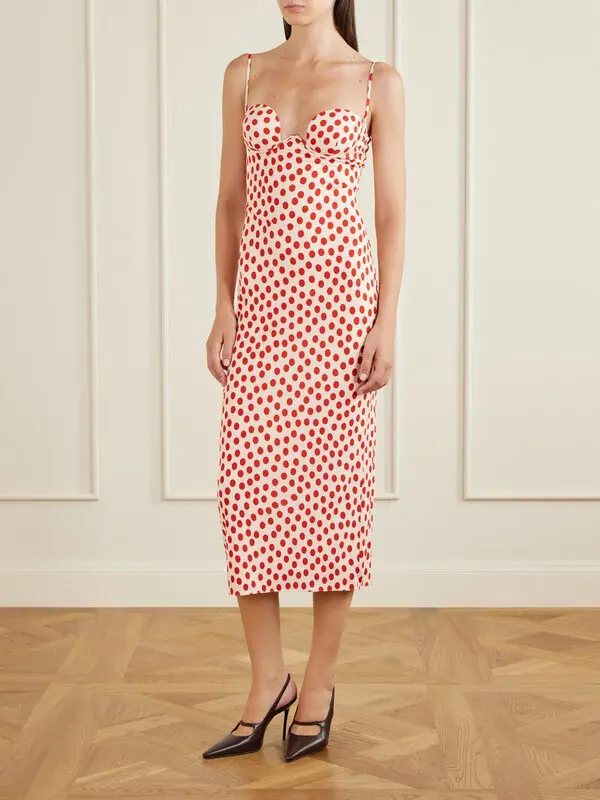 Alaïa Polka Dot Stretch-jersey Sweetheart Neckline Midi Dress - Red