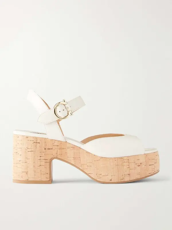 FERRAGAMO Nerea 90 Leather Platform Sandals - Off-white