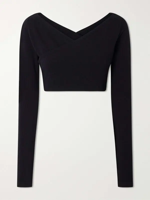 Alaïa Cotton-blend Stretch-crepe Cropped Top - Black