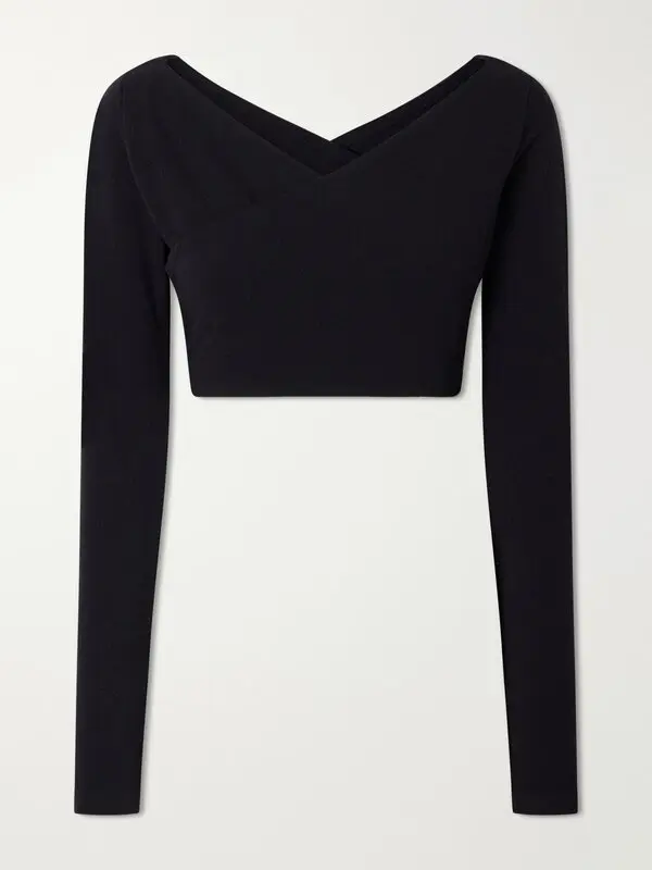 Alaïa Cotton-blend Stretch-crepe Cropped Top - Black