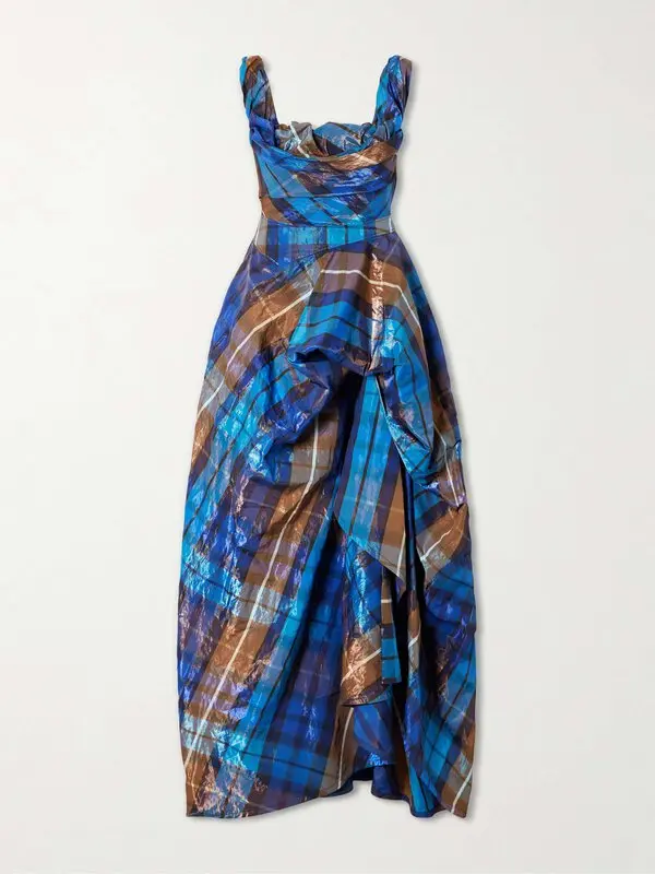 VIVIENNE WESTWOOD Chichi Asymmetric Checked Organza-cloqué Gown - Blue