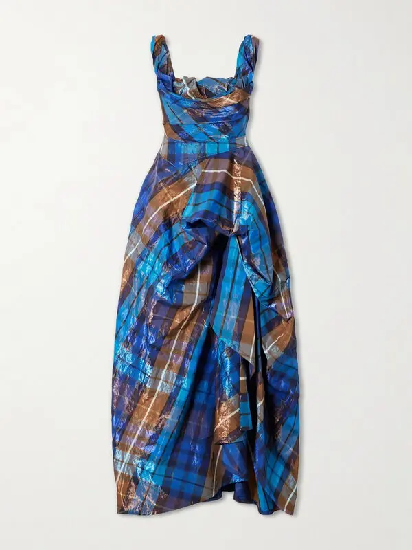 VIVIENNE WESTWOOD Asymmetric Checked Organza-cloqué Gown - Blue
